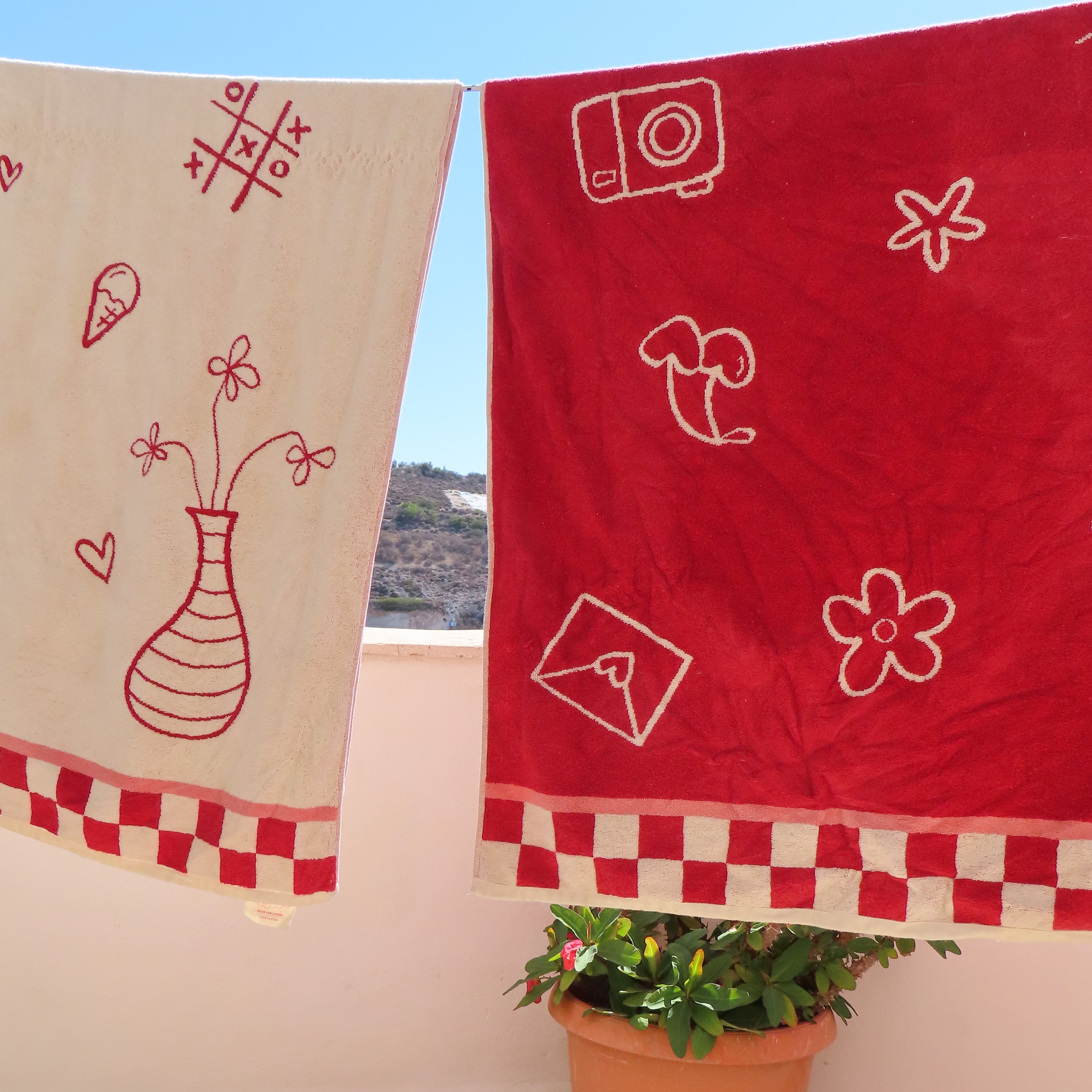 Lovers Beach Towel – Reversible Red Check Cotton Towel | Chasing Cupid