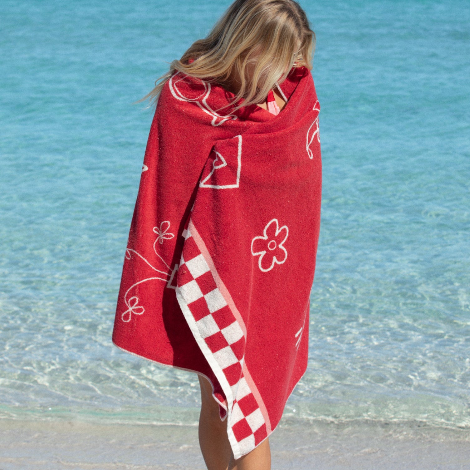 Lovers Beach Towel – Reversible Red Check Cotton Towel | Chasing Cupid
